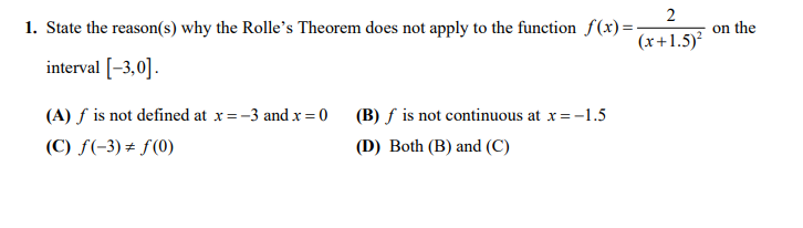 Solved State the reason(s) ﻿why the Rolle's Theorem does not | Chegg.com