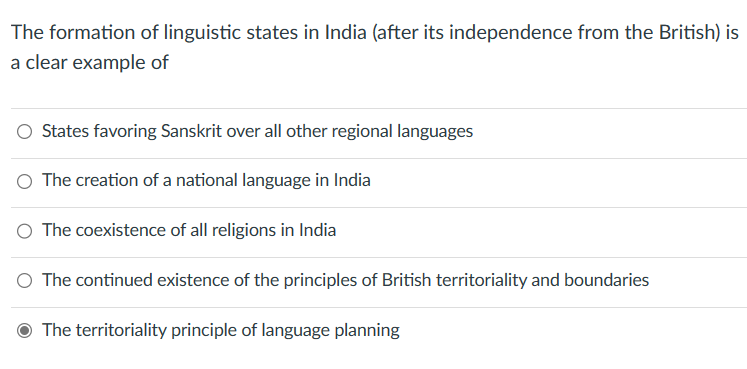 Solved The formation of linguistic states in India (after | Chegg.com