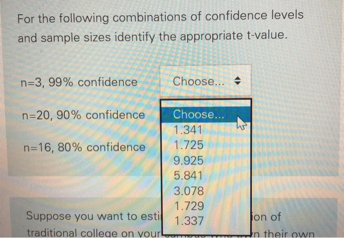 Solved For the following combinations of confidence levels | Chegg.com