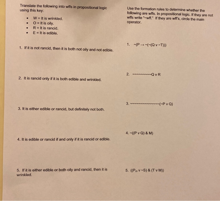 Translate the following into wffs in propositional | Chegg.com