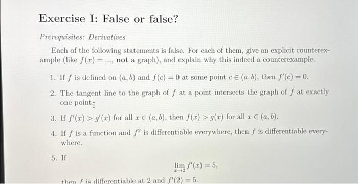 Solved Exercise I: False or false?Each of the following | Chegg.com