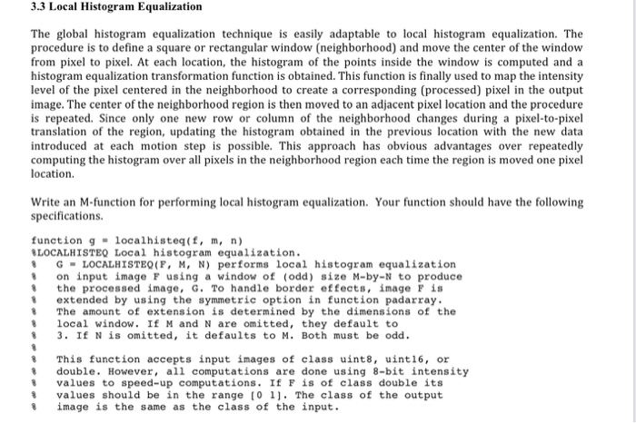 3.3 Local Histogram Equalization The global histogram | Chegg.com
