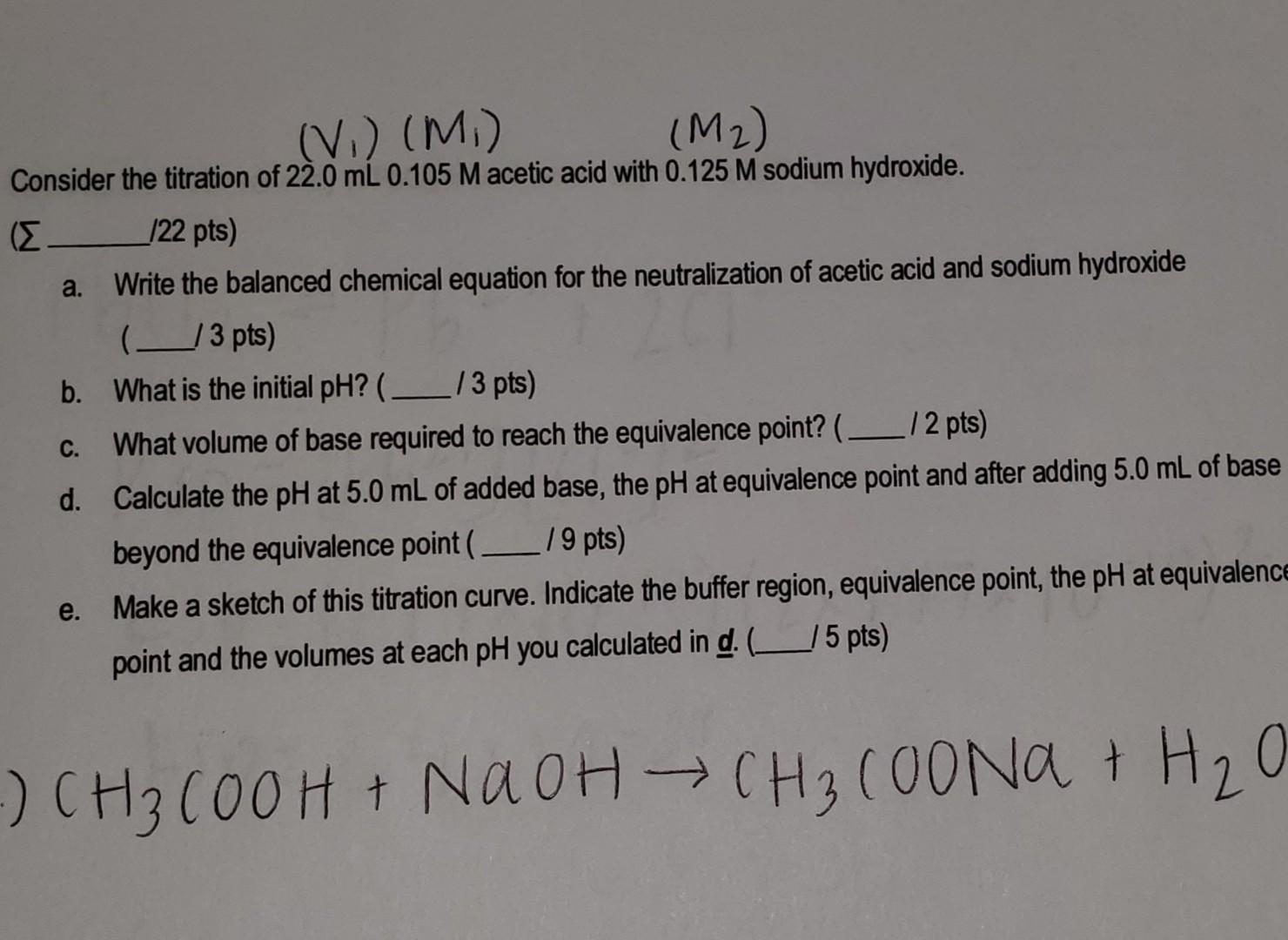Solved Consider the titration of 22.0mL 0.105M acetic acid | Chegg.com