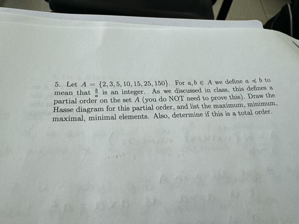 Solved Let A={2,3,5,10,15,25,150}. ﻿For a,binA we define a≼b | Chegg.com