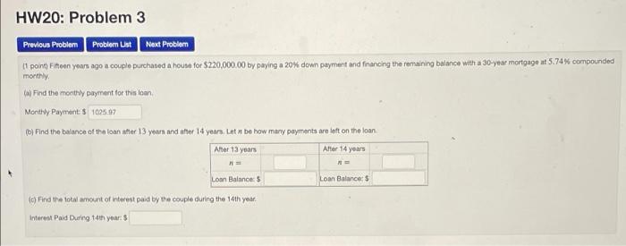 Solved HW20: Problem 3 Previous Problem Problem Ust Next | Chegg.com