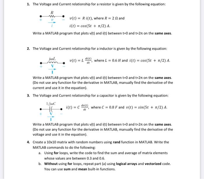 Solved 1. The Voltage and Current relationship for a | Chegg.com