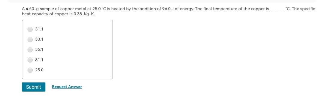 Solved A 4.50-g sample of copper metal at 25.0∘C is heated | Chegg.com