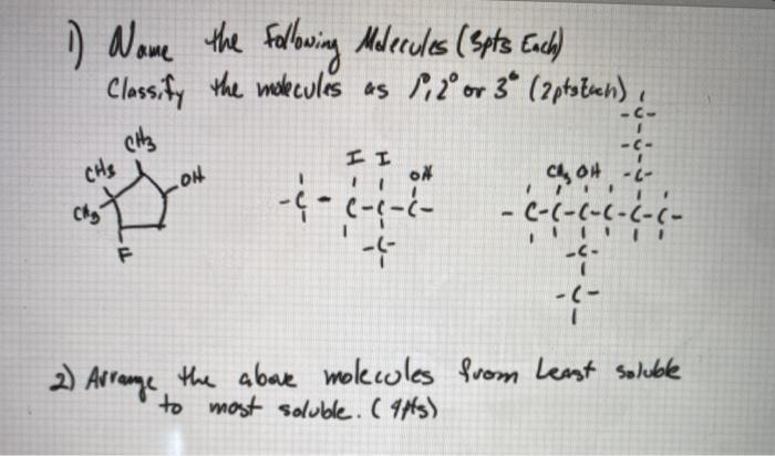 Solved 1) Name the following Molecules (3pts Each) Classify | Chegg.com