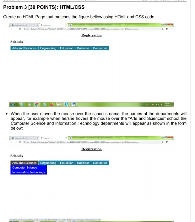 Solved Problem 3 [30 POINTS]: HTML/CSS Create an HTML Page | Chegg.com