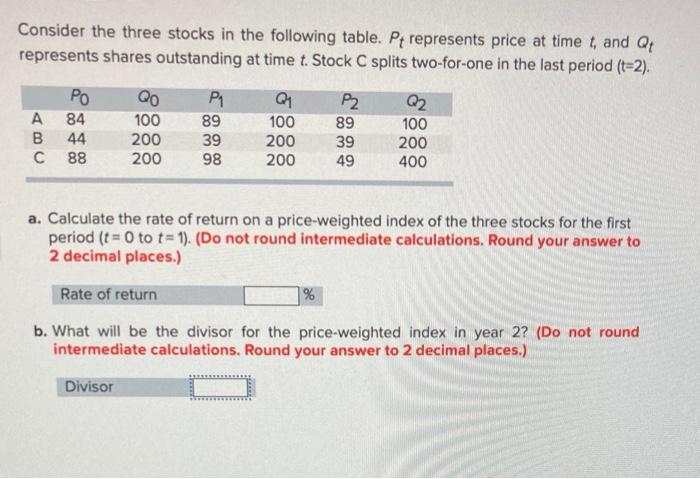 Solved Consider the three stocks in the following table. Pt | Chegg.com