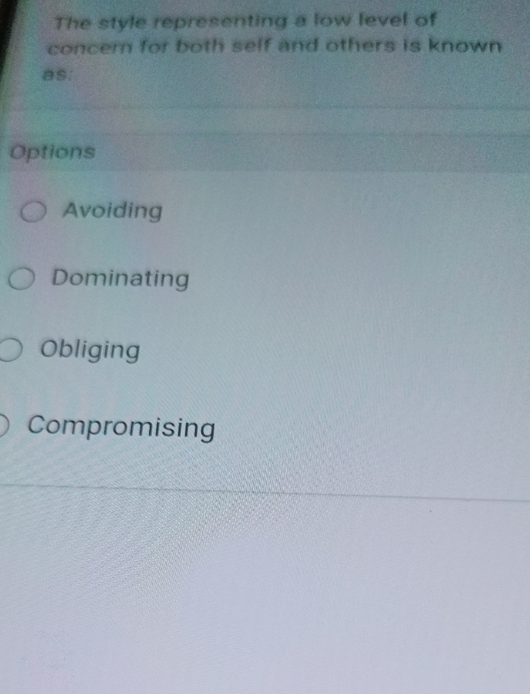 Solved The style representing a low level of concern for | Chegg.com