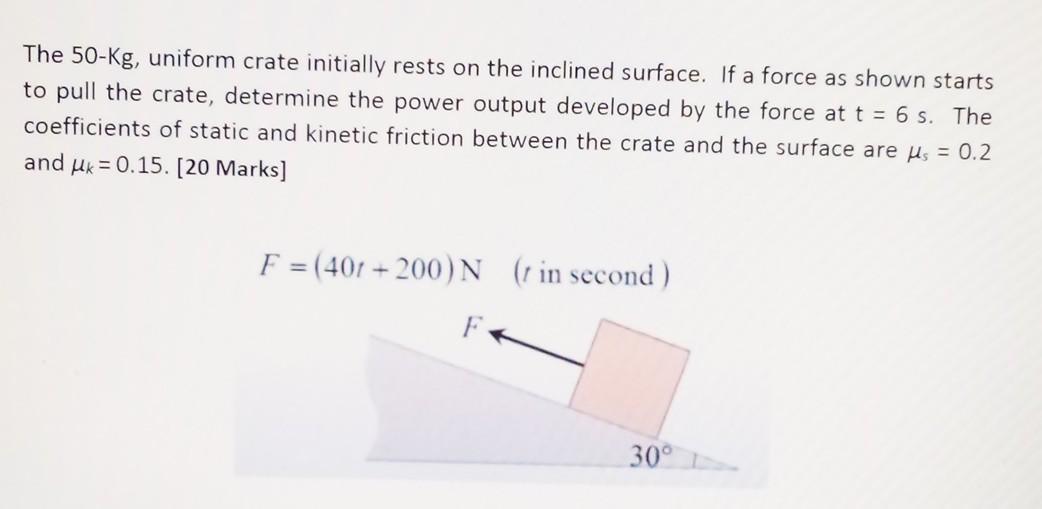 Solved The 50-Kg, uniform crate initially rests on the | Chegg.com