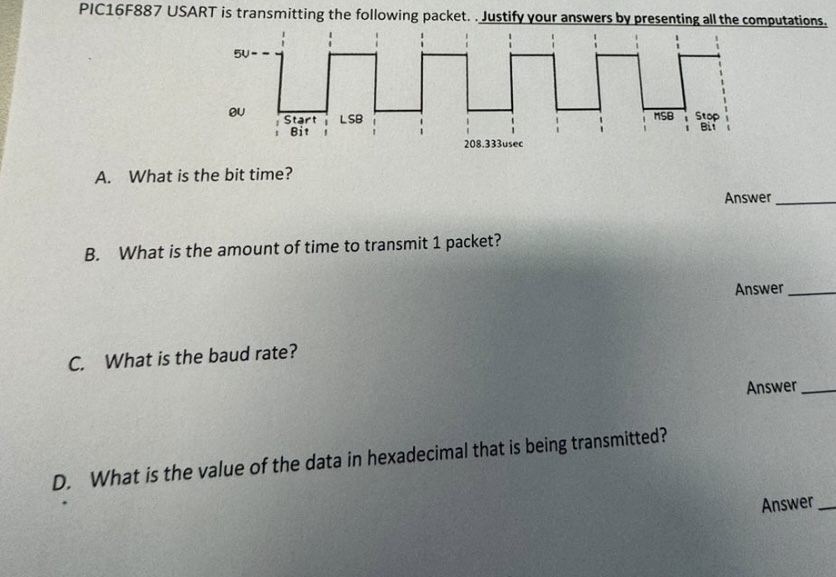 Solved PIC16F887 ﻿USART is transmitting the followine | Chegg.com