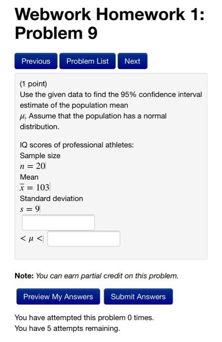Solved Webwork Homework 1: Problem 9 Previous Problem List | Chegg.com