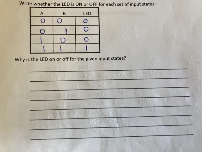 Solved Write whether the LED is ON or OFF for each set of | Chegg.com