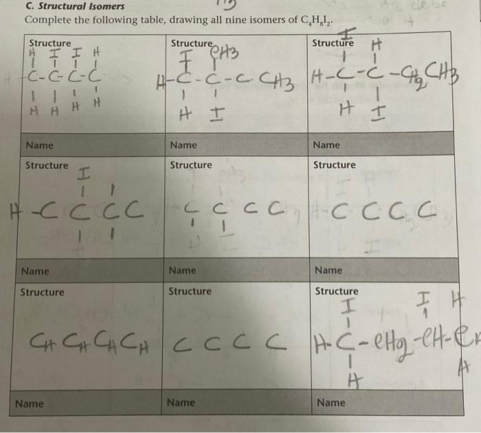 [Solved]: C. Structural Isomers Complete the following tabl