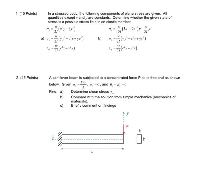 Solved 3. (25 Points) A tapered beam of constant thickness b | Chegg.com