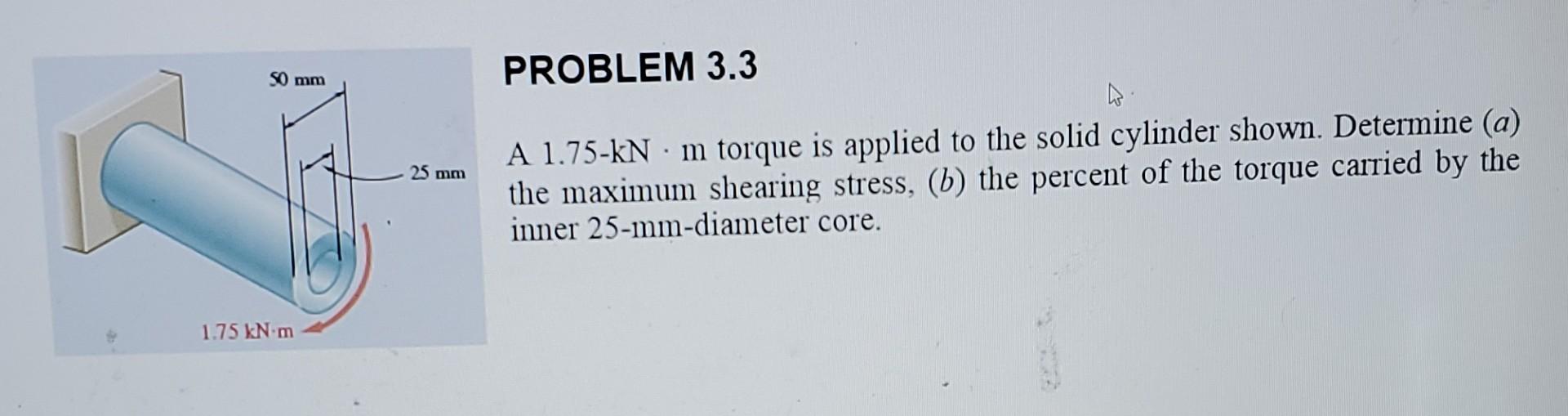 Solved A 1.75−kN⋅m torque is applied to the solid cylinder | Chegg.com