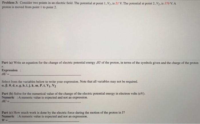 Solved Problem 3: Consider two points in an electric field. | Chegg.com