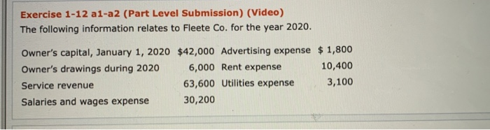 Solved Exercise 1-12 al-a2 (Part Level Submission) (Video) | Chegg.com