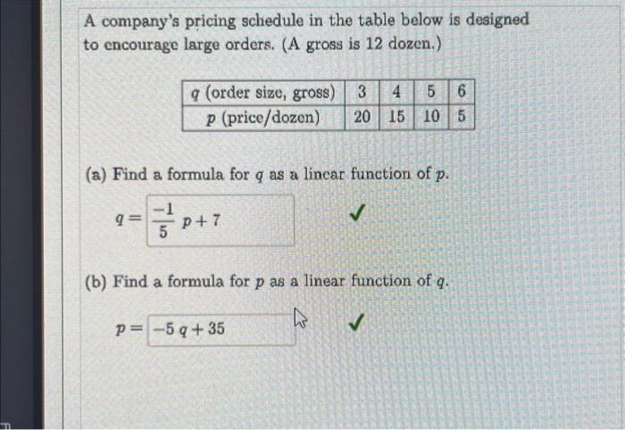 Solved A company's pricing schedule in the table below is | Chegg.com
