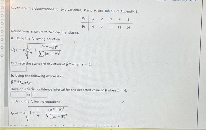Solved Given are five observations for two variables, x and | Chegg.com