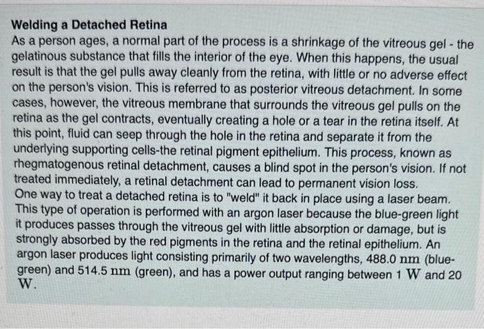 Solved Welding a Detached Retina As a person ages, a normal | Chegg.com