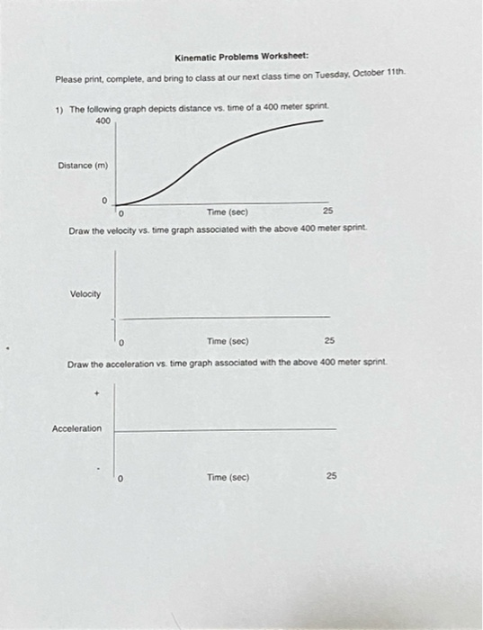 Solved Kinematic Problems Worksheet: Please print, complete, | Chegg.com