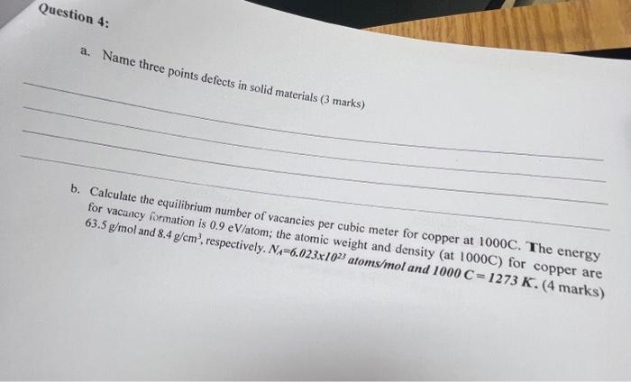 Solved a. Name three points defects in solid materials ( 3 | Chegg.com