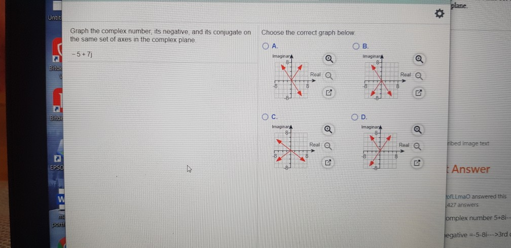 Solved plane $ Untit Graph the complex number, its negative | Chegg.com