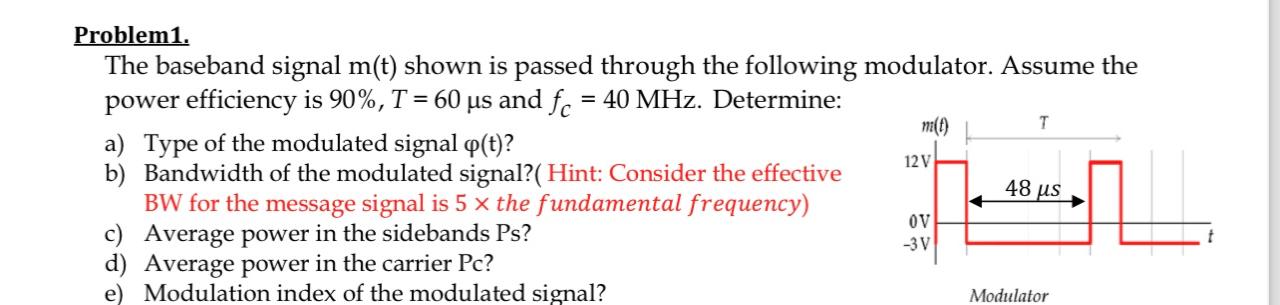 Solved Problem1.The baseband signal m(t) ﻿shown is passed | Chegg.com