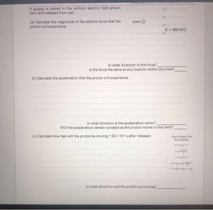 Solved A proton is placed in the uniform electric field | Chegg.com