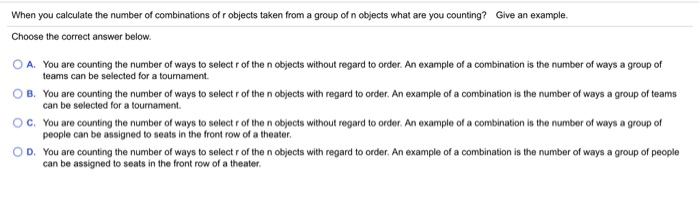 Solved When you calculate the number of combinations of r | Chegg.com