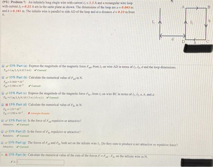Solved (9\%) Problem 7: An infinitely long single wire with | Chegg.com