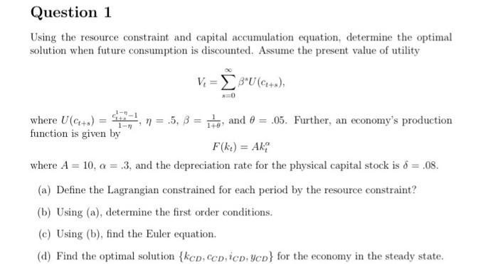 Using the resource constraint and capital | Chegg.com