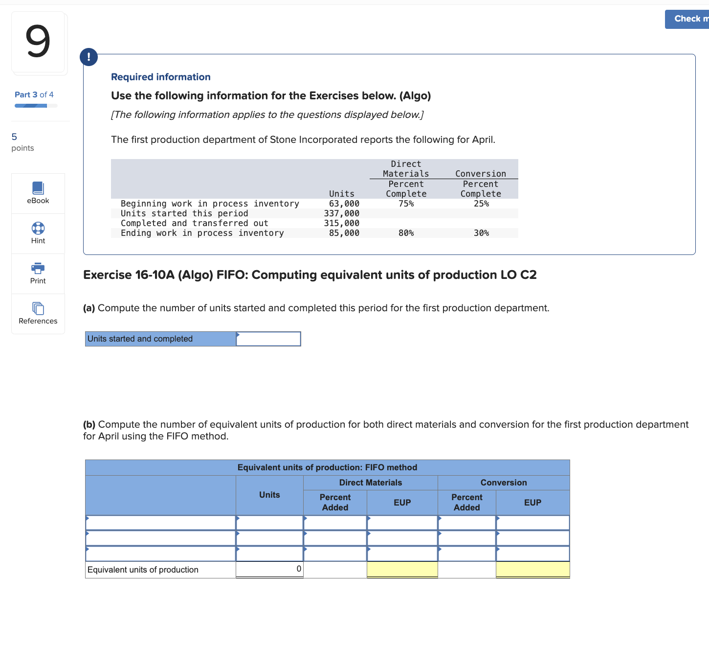 Solved Exercise 16-10A (Algo) ﻿FIFO: Computing equivalent | Chegg.com