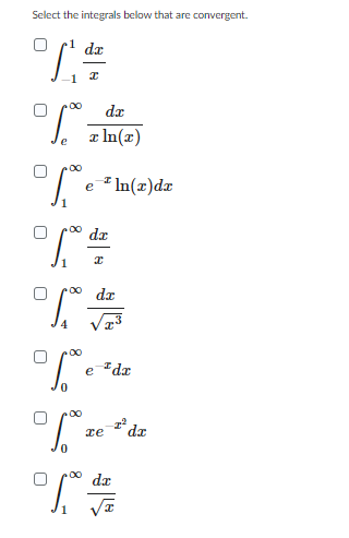 Solved Select the integrals below that are | Chegg.com