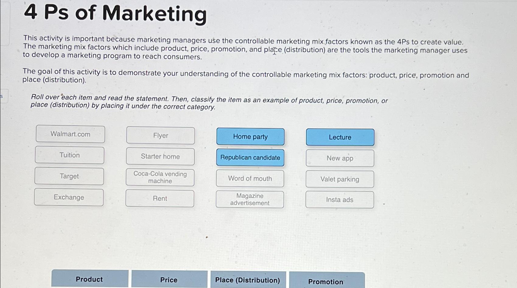 Solved 4 ﻿Ps of MarketingThis activity is important because | Chegg.com