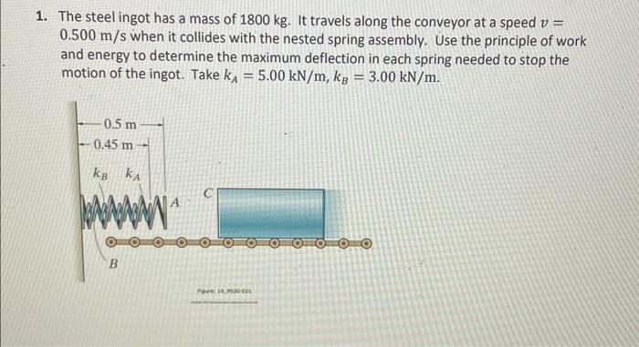Solved 1. The steel ingot has a mass of 1800 kg. It travels | Chegg.com