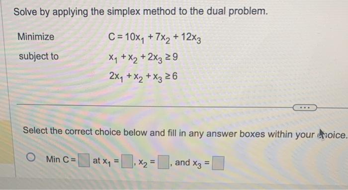 Solved Solve by applying the simplex method to the dual | Chegg.com