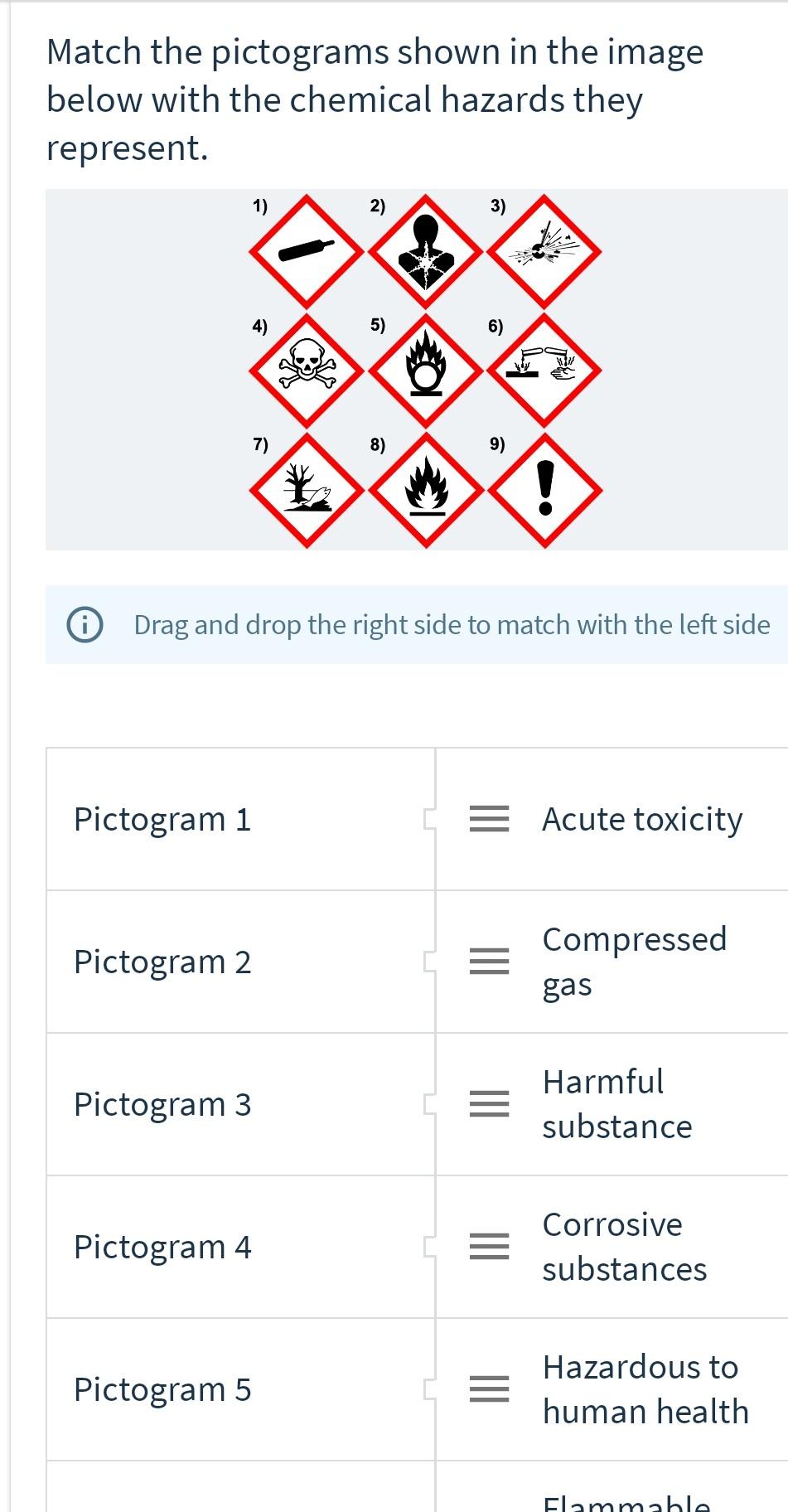 Solved Match the pictograms shown in the image below with | Chegg.com
