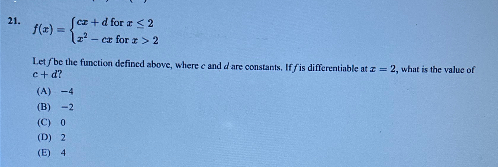Solved f(x)={cx+d for x≤2x2-cx for x>2Let f ﻿be the function | Chegg.com