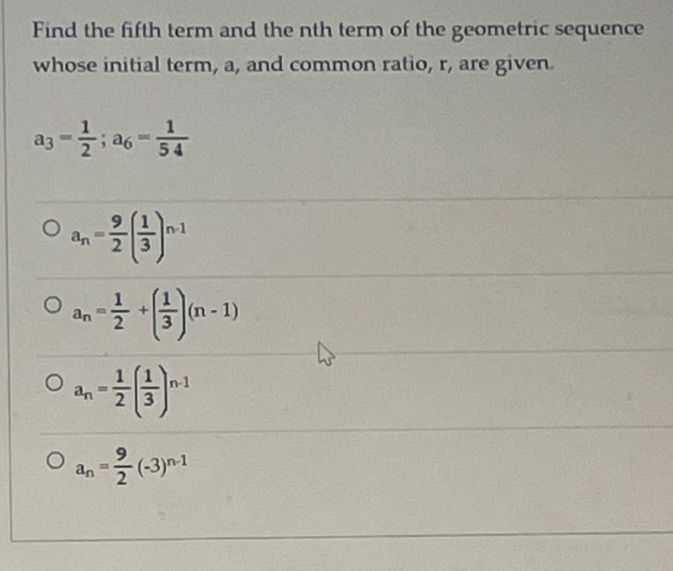 Solved Find the fifth term and the nth term of the geometric | Chegg.com