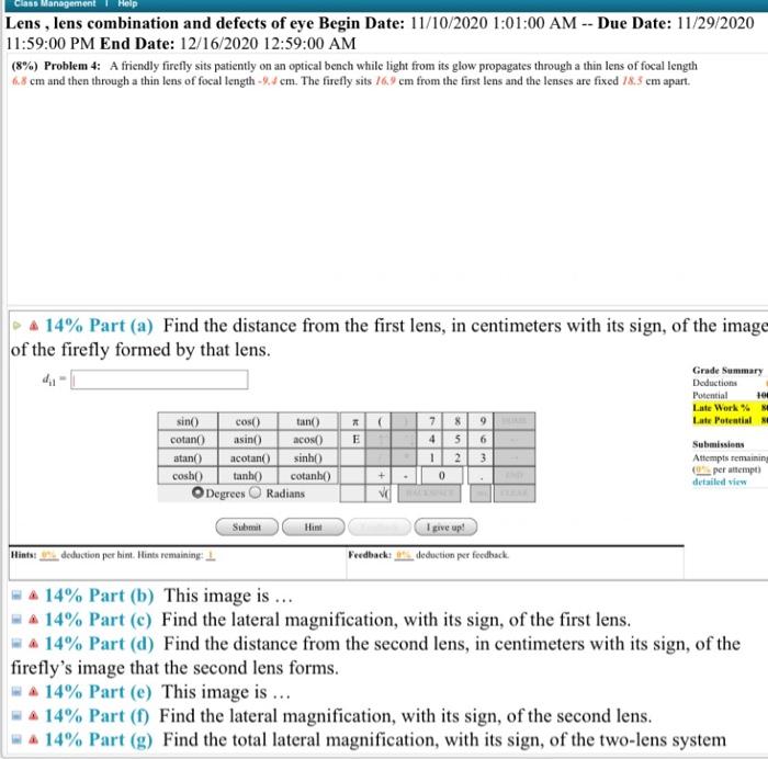 Solved Class Management Lens , lens combination and defects | Chegg.com
