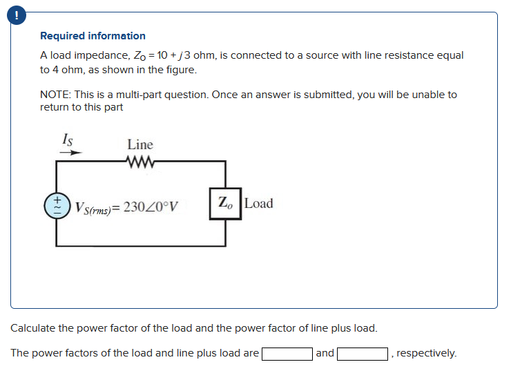 Solved Required informationA load impedance, Z0=10+j3 ﻿ohm, | Chegg.com