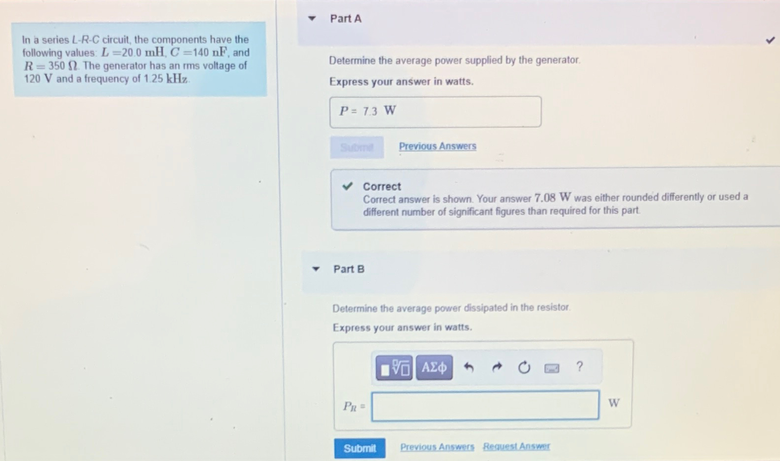 Solved In a series L-R-C ﻿circuit, the components have the | Chegg.com