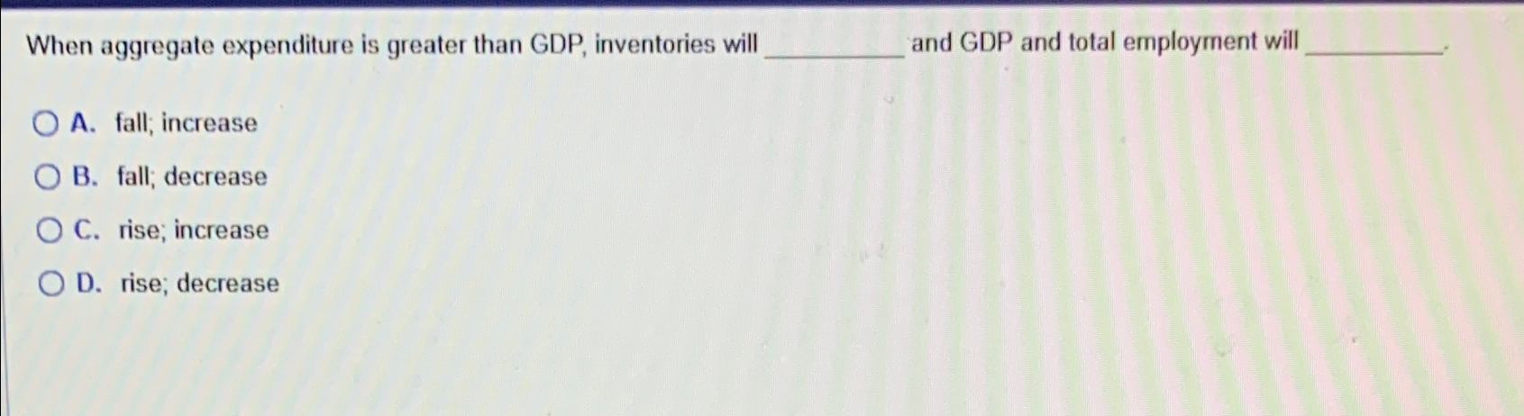 Solved When aggregate expenditure is greater than GDP, | Chegg.com