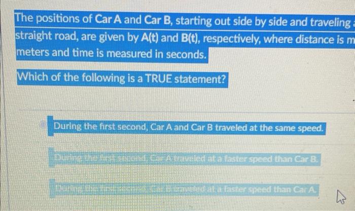 Solved The positions of Car A and Car B, starting out side | Chegg.com