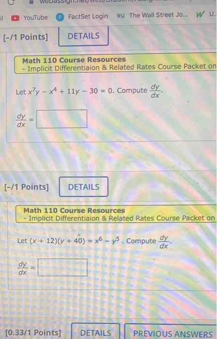 Solved il YouTube F FactSet Login WSJ The Wall Street Jo... | Chegg.com