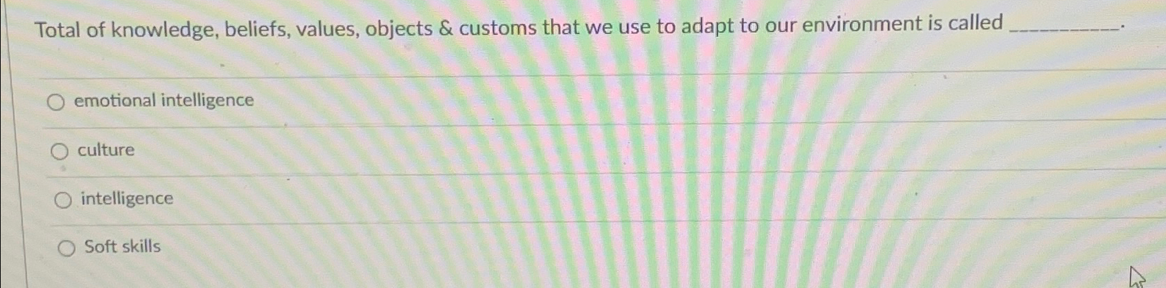 Solved Total of knowledge, beliefs, values, objects & | Chegg.com